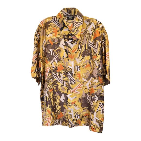Fendi | Shirts | Fendi Fragment Print Shirt In Yellow Silk | Poshmark